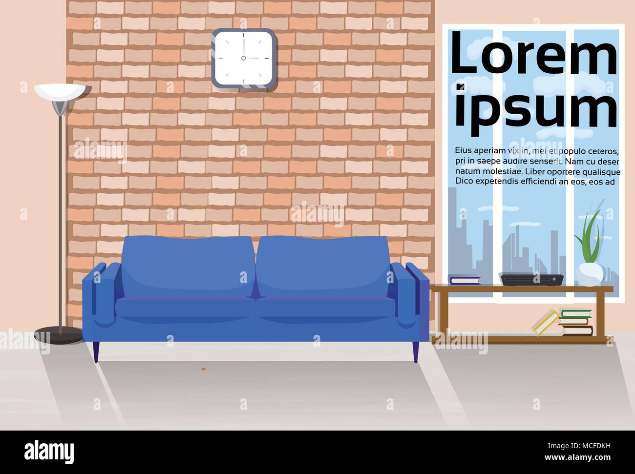 Modern Loft Living Room Interior With Couch, Table And Window Over ...