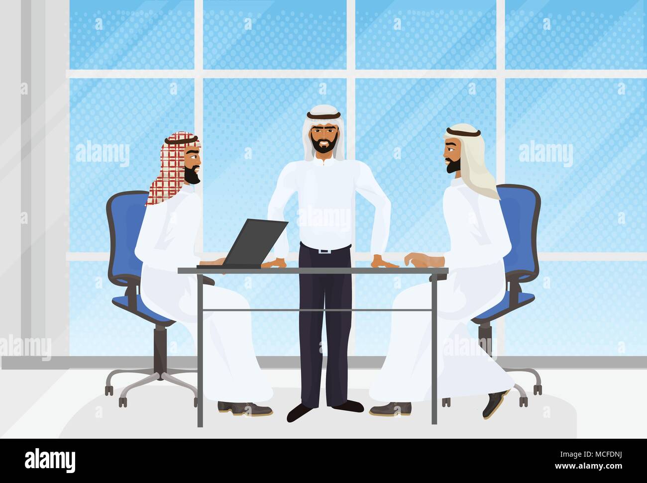 Arab Business People Brainstorming Meeting In Modern Office With Laptop ...