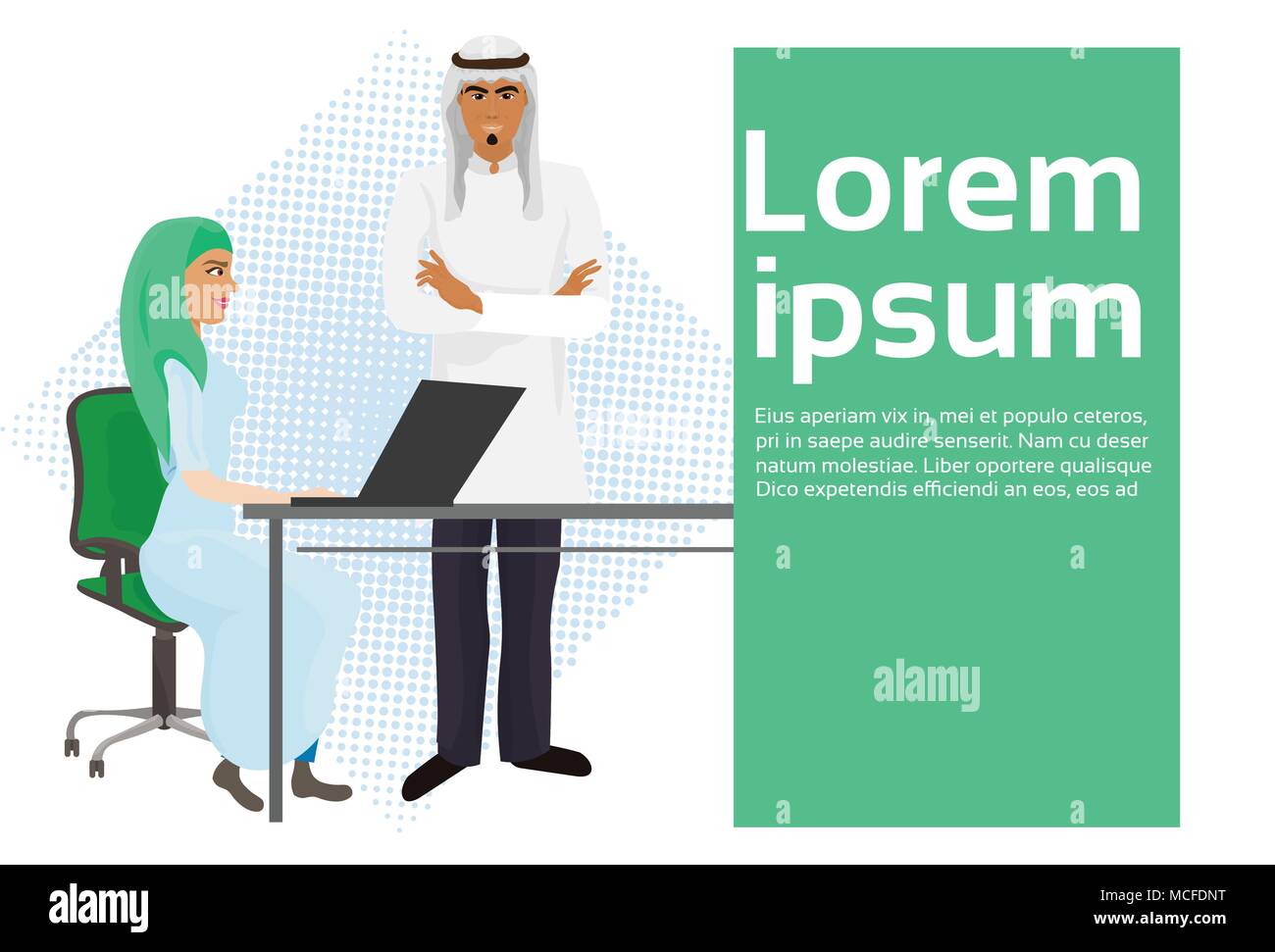 Arab Business Man Boss Standing At Businesswoman Secretary Working At ...