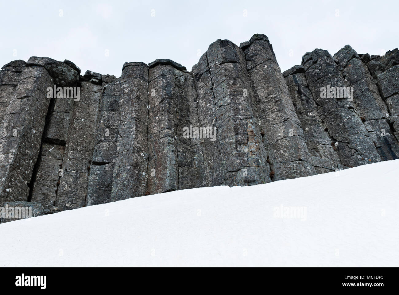 West Iceland. The cliff of regular columnar basalt columns at Gerðuberg ...