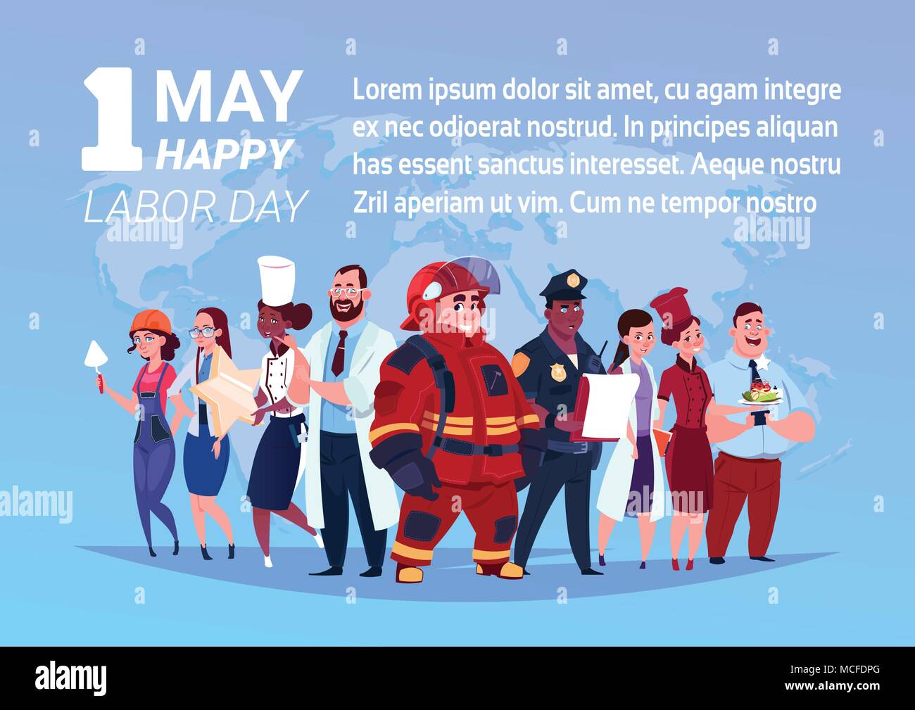 Group Of People Of Different Occupations Standing Over World Map ...