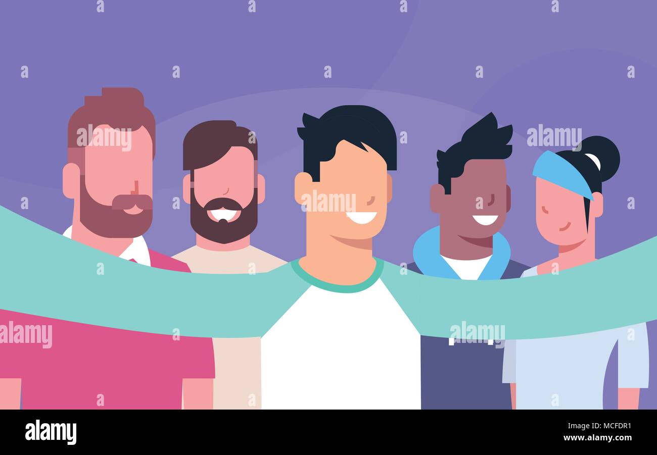 Group Of People Taking Selfie Photo Together Make Self Portrait Flat ...