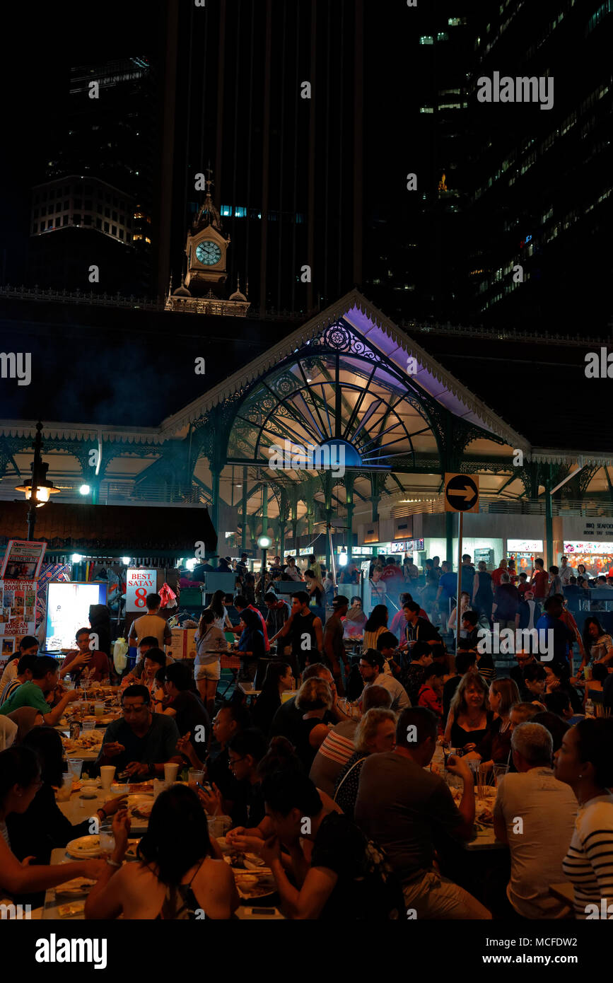 Diners, local, expat and tourist, at Lau Pa Sat, the Satay Club, in the ...