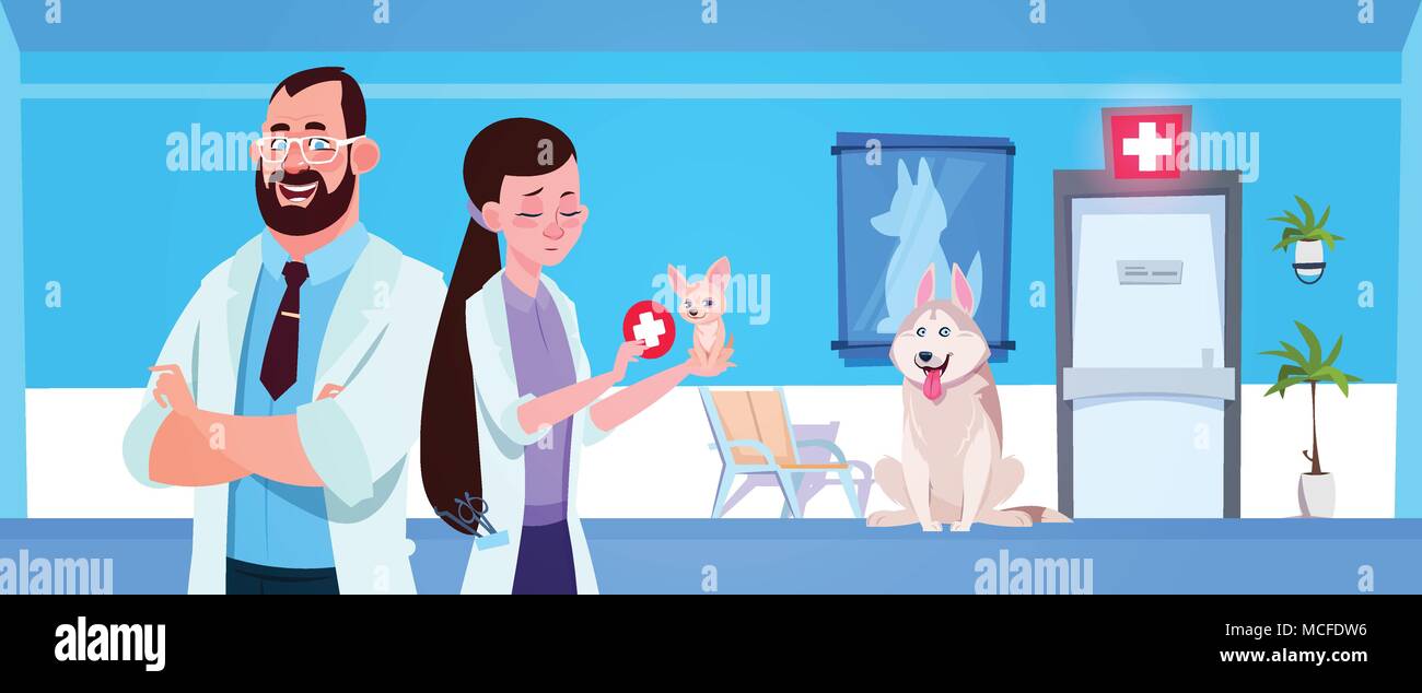 Veterinary Doctors Over Dogs In Clinic Waiting Room Vet Medicine And ...