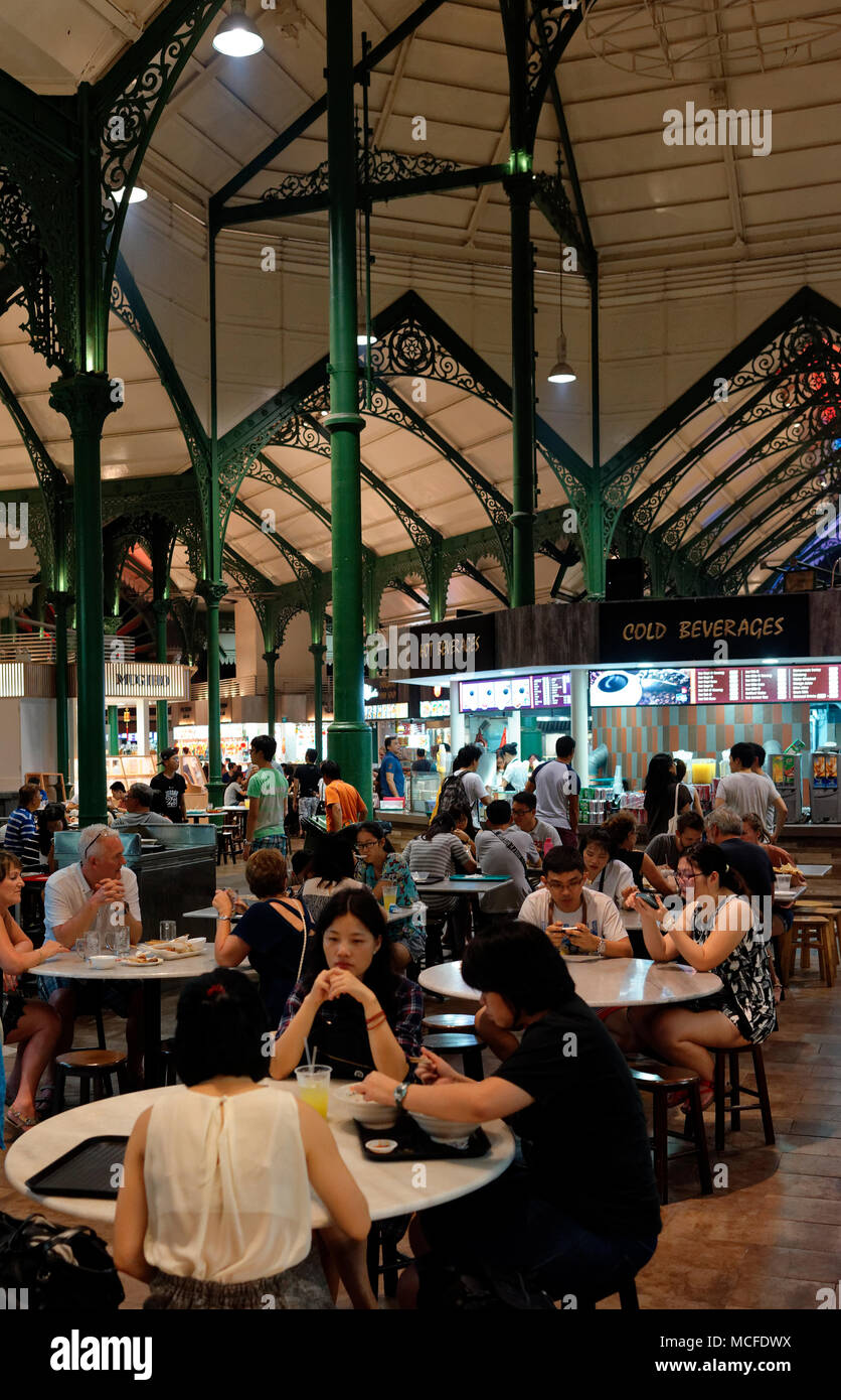 Diners, local, expat and tourist, at Lau Pa Sat, the Satay Club, in the ...