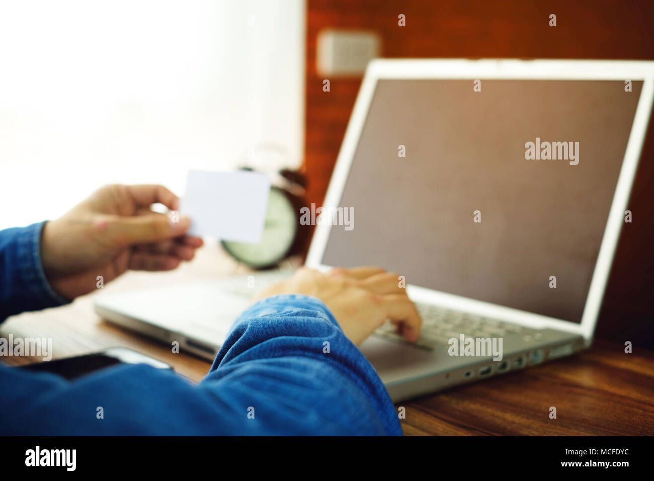 a business man using card for payment online Stock Photo - Alamy