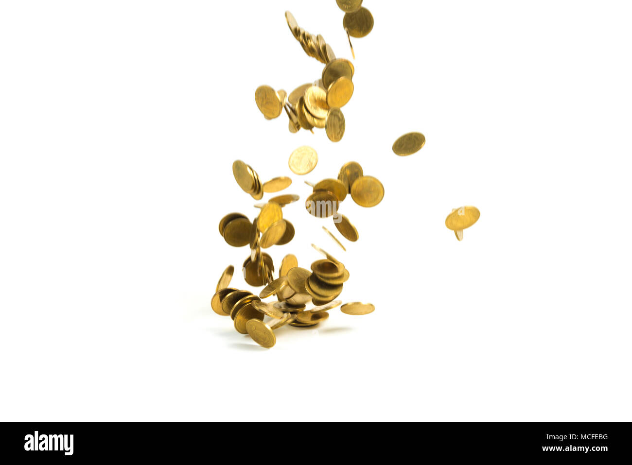 Falling gold coins money isolated on the white background, business ...