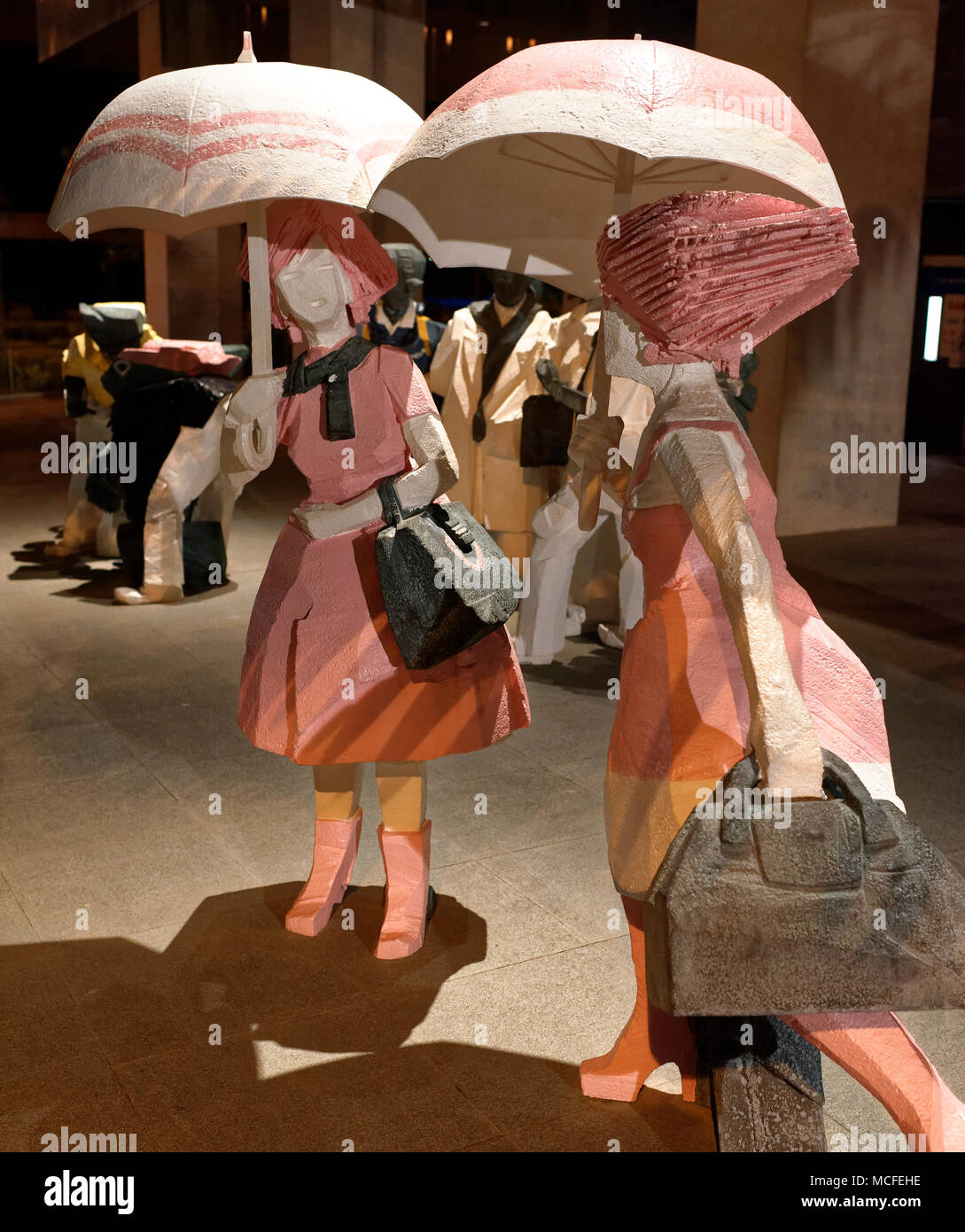 Statues on the street, blocky and surreal, Singapore business district ...