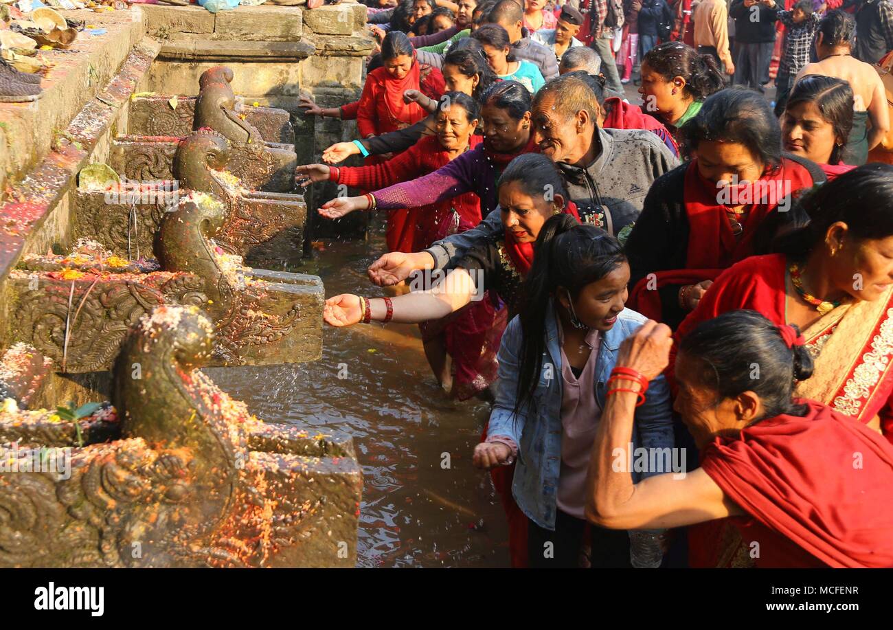 Kathmandu, Nepal. 16th Apr, 2018. Devotees gathered to perform ...