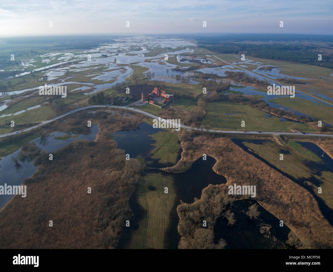 Aerial view of Narew river and its marsh near Tykocin, Poland Stock ...