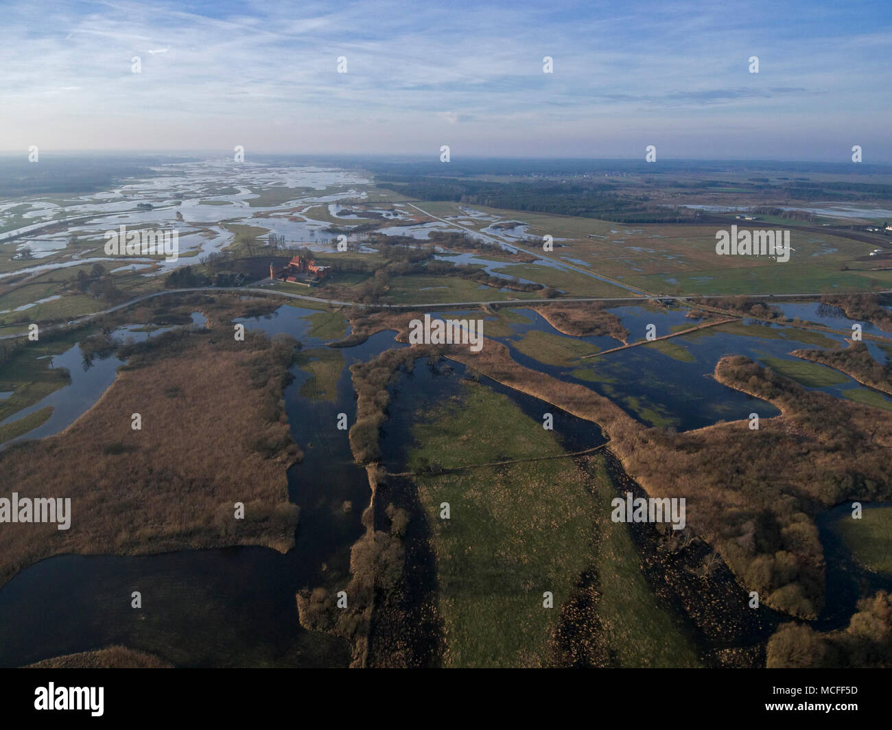 Aerial view of Narew river and its marsh near Tykocin, Poland Stock ...