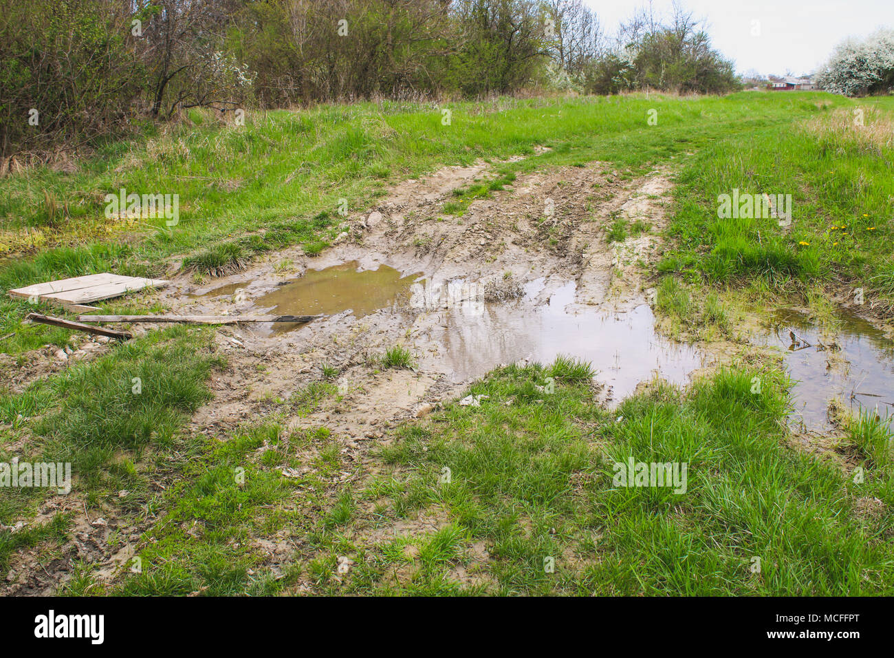 impassable forest road of mud and clay, offroad Stock Photo - Alamy