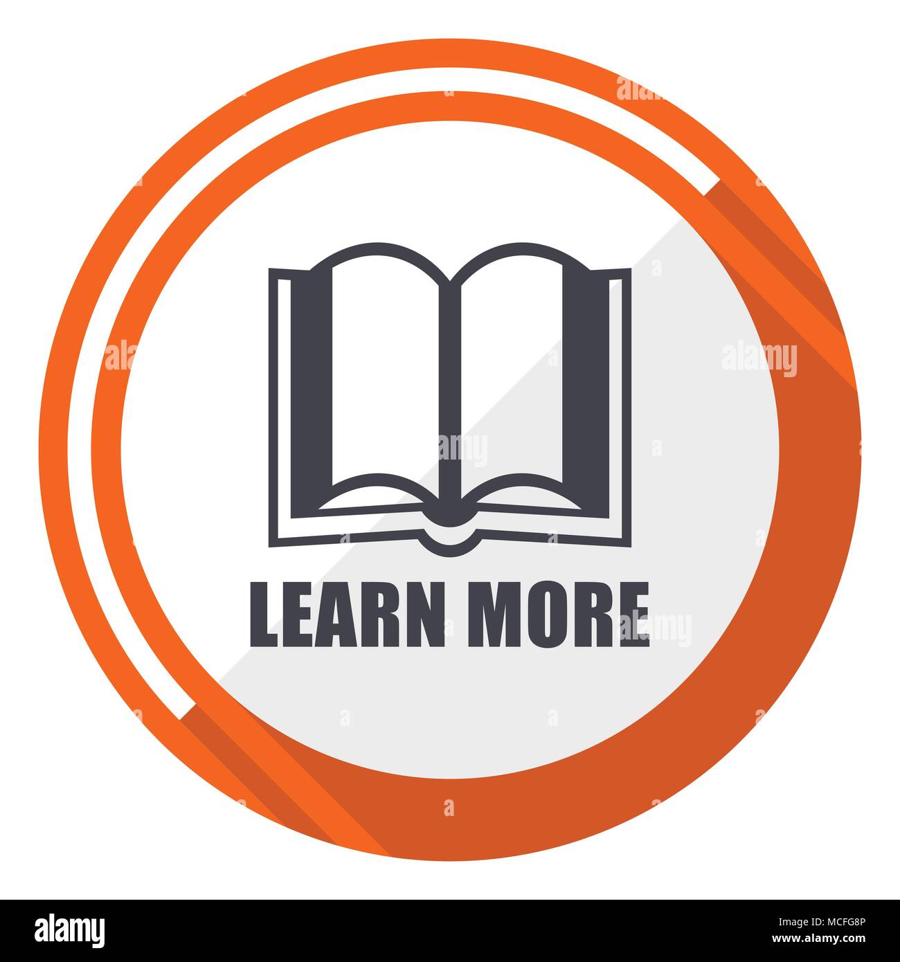 Learn more flat design orange round vector icon in eps 10 Stock Vector ...