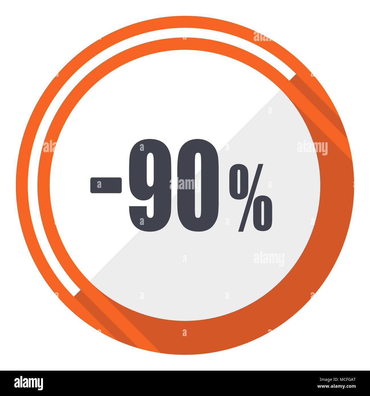 90 percent sale retail flat design orange round vector icon in eps 10 ...