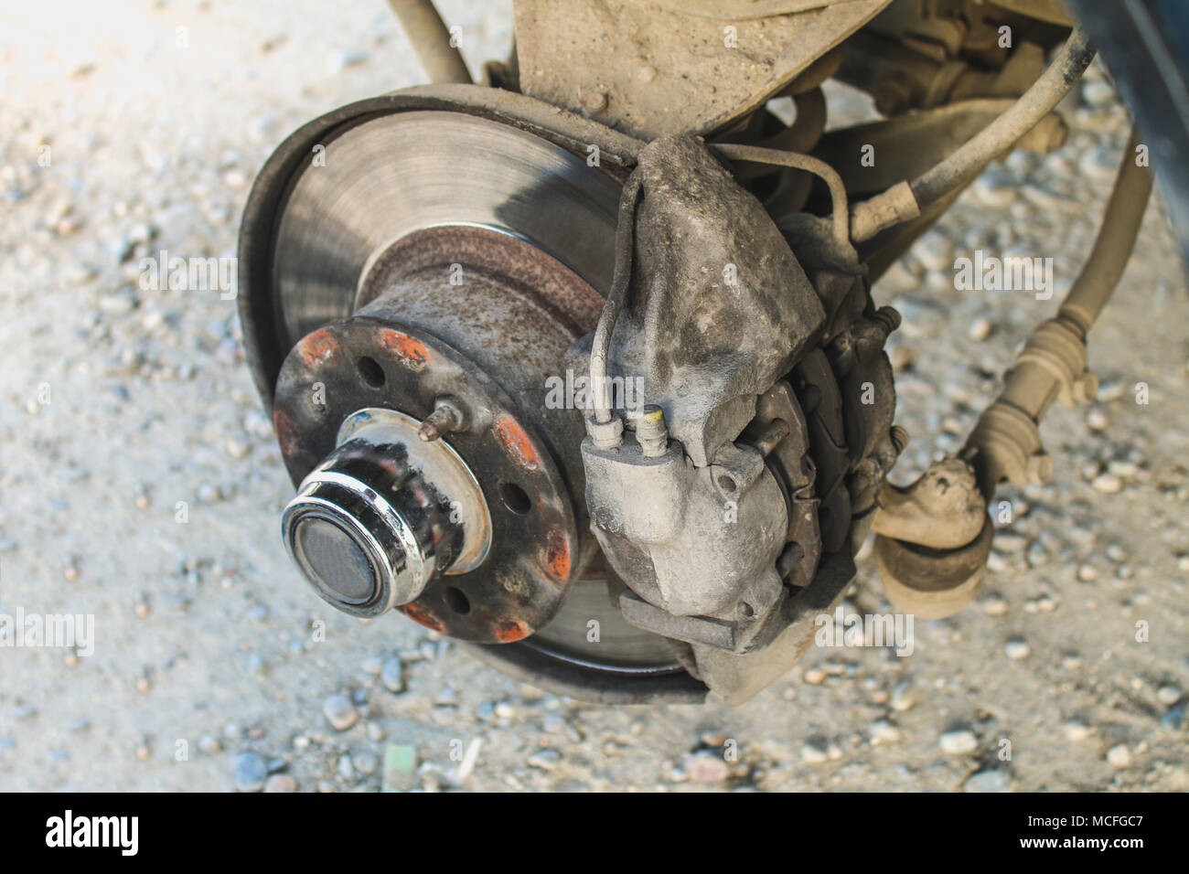 The wheel hub of the car.Replacing the wheel on the car.Car repair ...