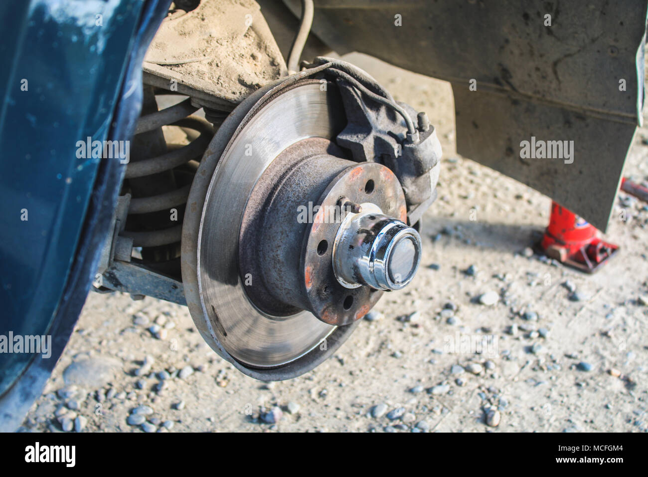The wheel hub of the car.Replacing the wheel on the car.Car repair ...