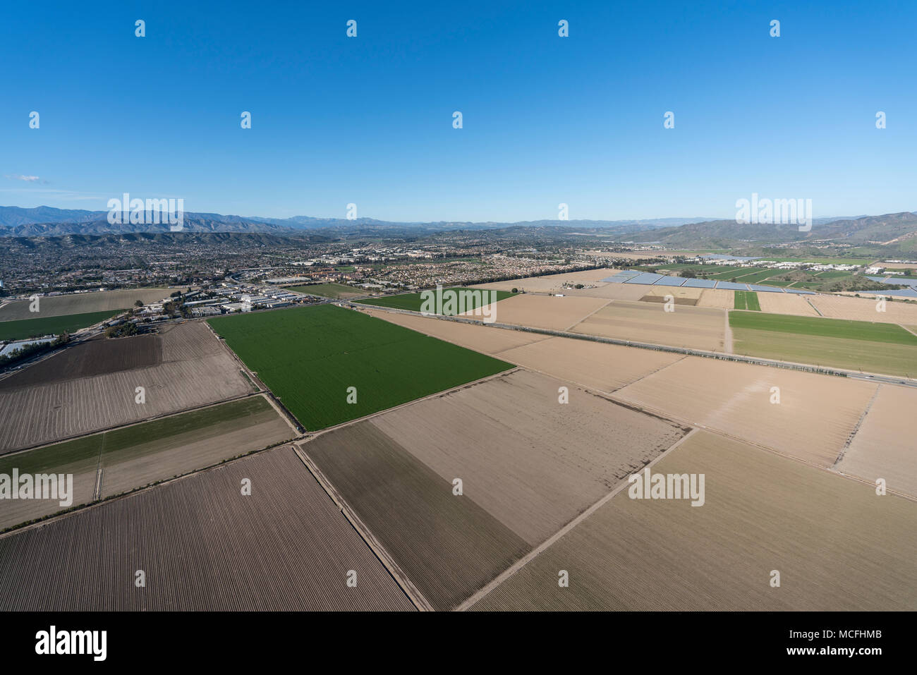 Aerial view of coastal farm fields near Camarillo in scenic Ventura ...