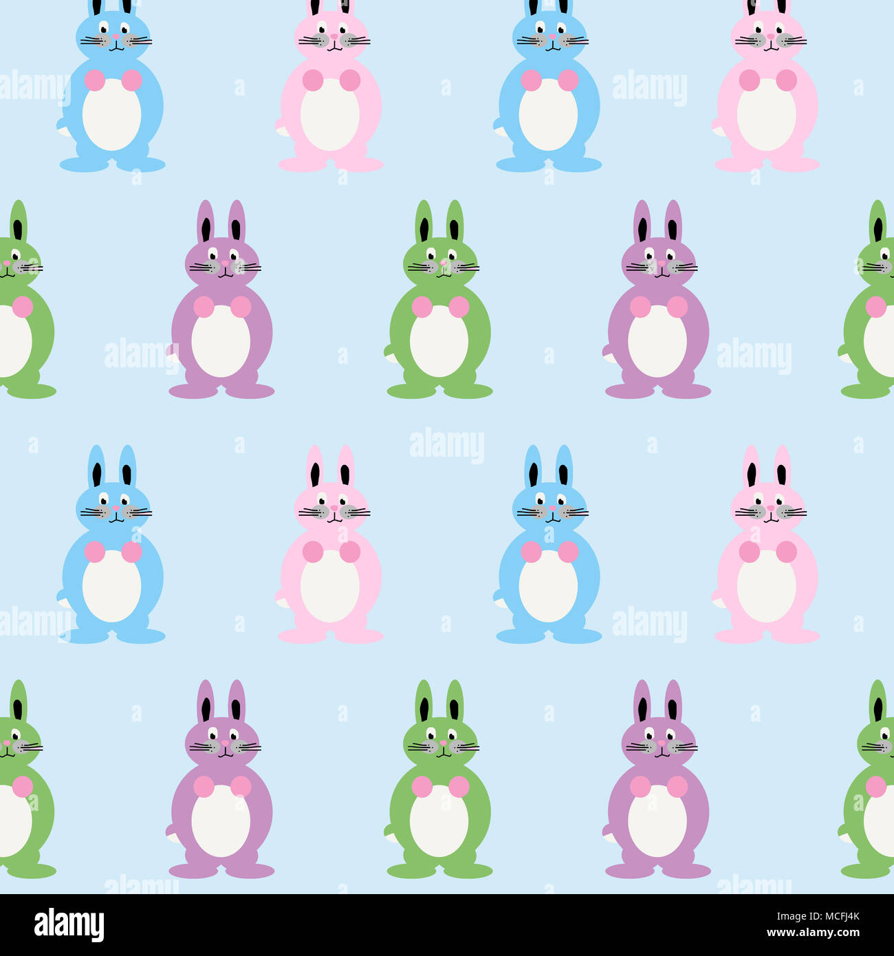 Cute and colorful bunny illustration including multiple pink, blue ...