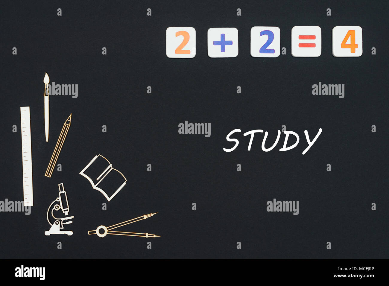 Concept first class school, text study with wooden miniatures school ...