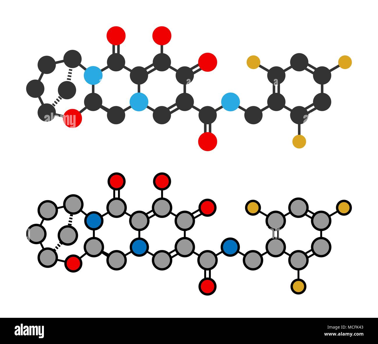 Bictegravir antiviral drug molecule. Stylized 2D renderings Stock ...