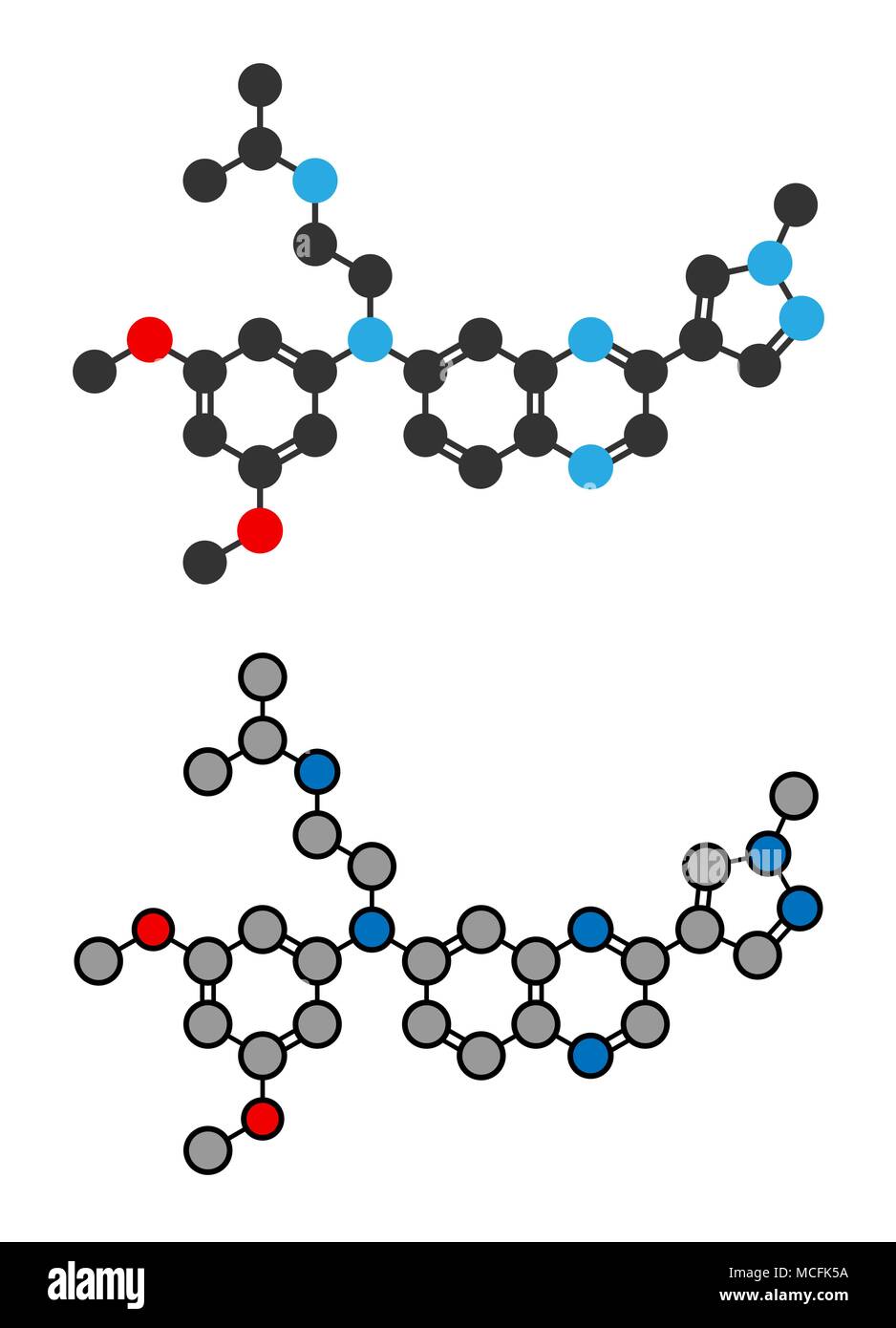 Erdafitinib cancer drug molecule (FGFR inhibitor). Stylized 2D ...