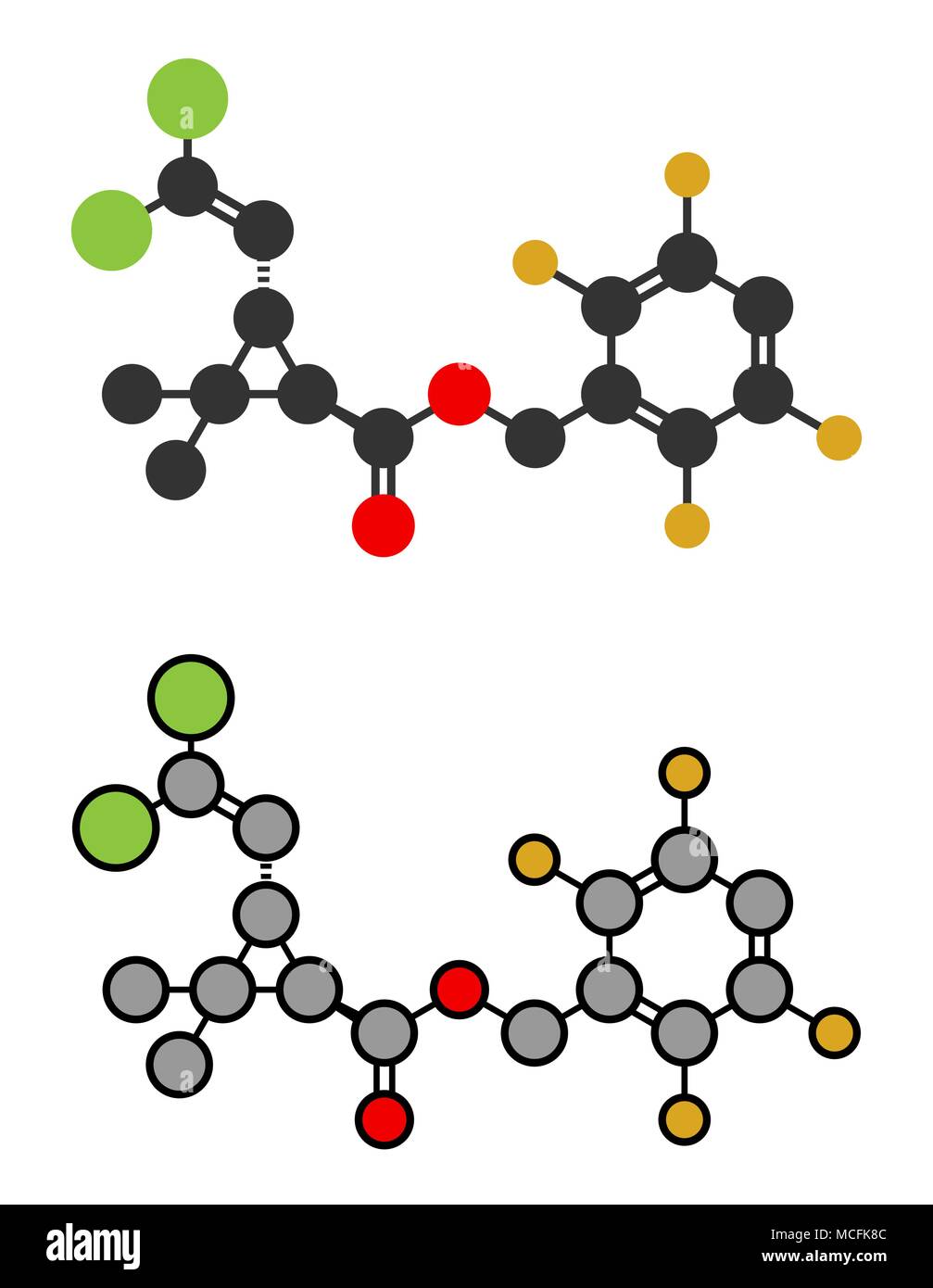 Transfluthrin insecticide molecule. Stylized 2D renderings Stock Vector ...