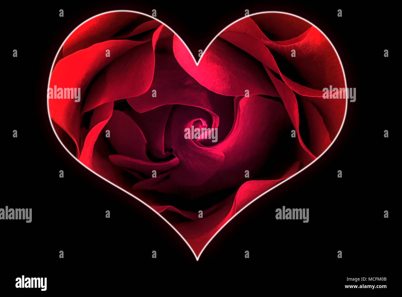A rose with heart symbol from petal in center Stock Photo - Alamy