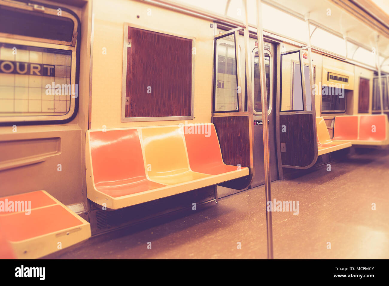 Vintage style New York City subway car interior with retro filter Stock ...
