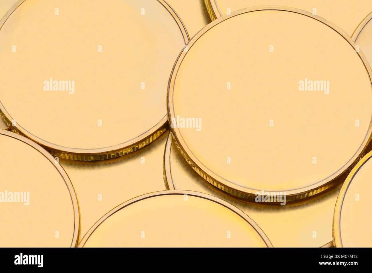 Pile of Flat Gold Coins Close Up Isolated on a White Background Stock ...