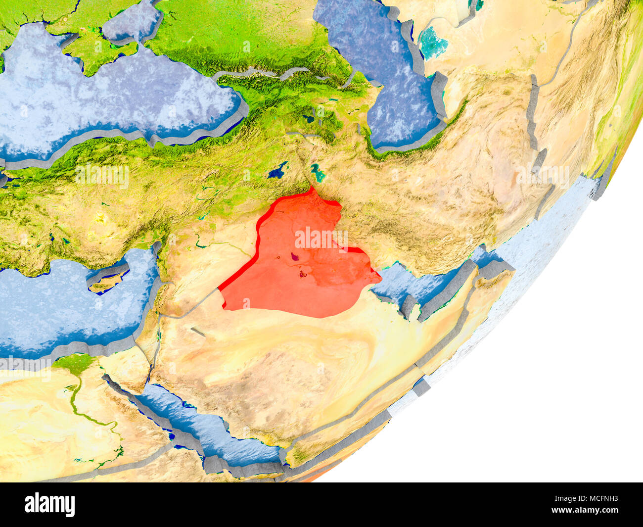3D render of Iraq on political globe with embossed countries with real ...