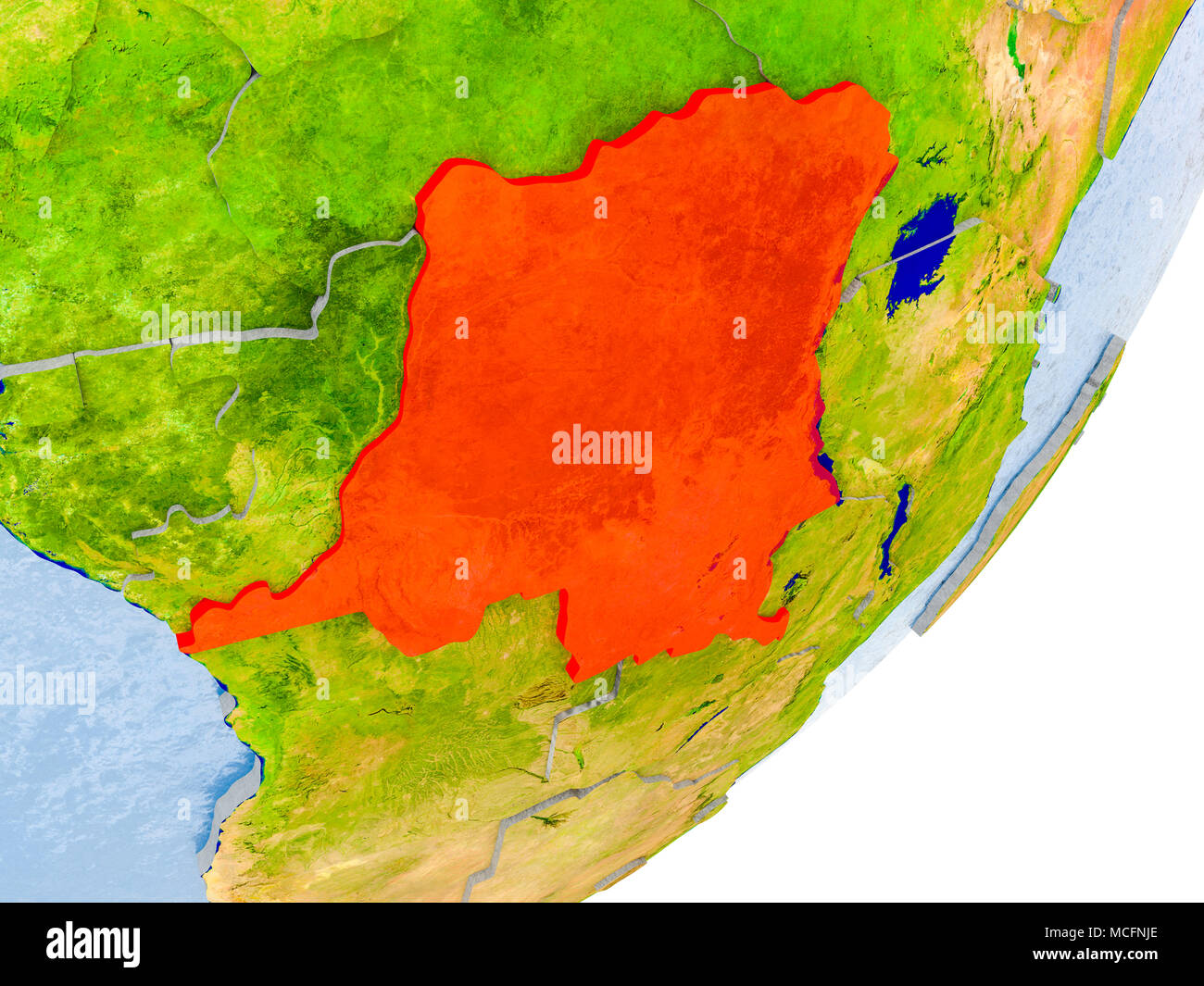 3D render of Democratic Republic of Congo on political globe with ...