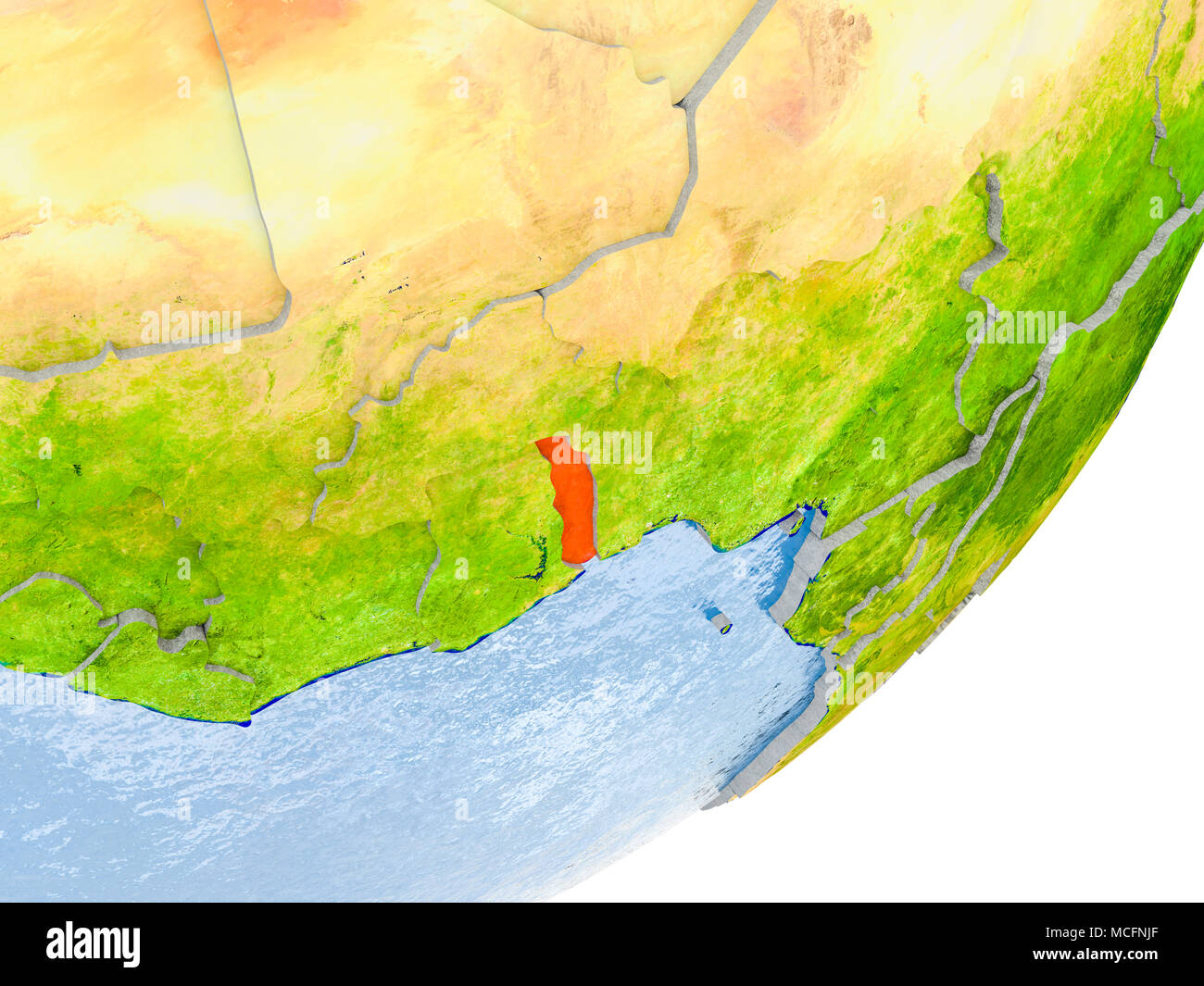3D render of Togo on political globe with embossed countries with real ...