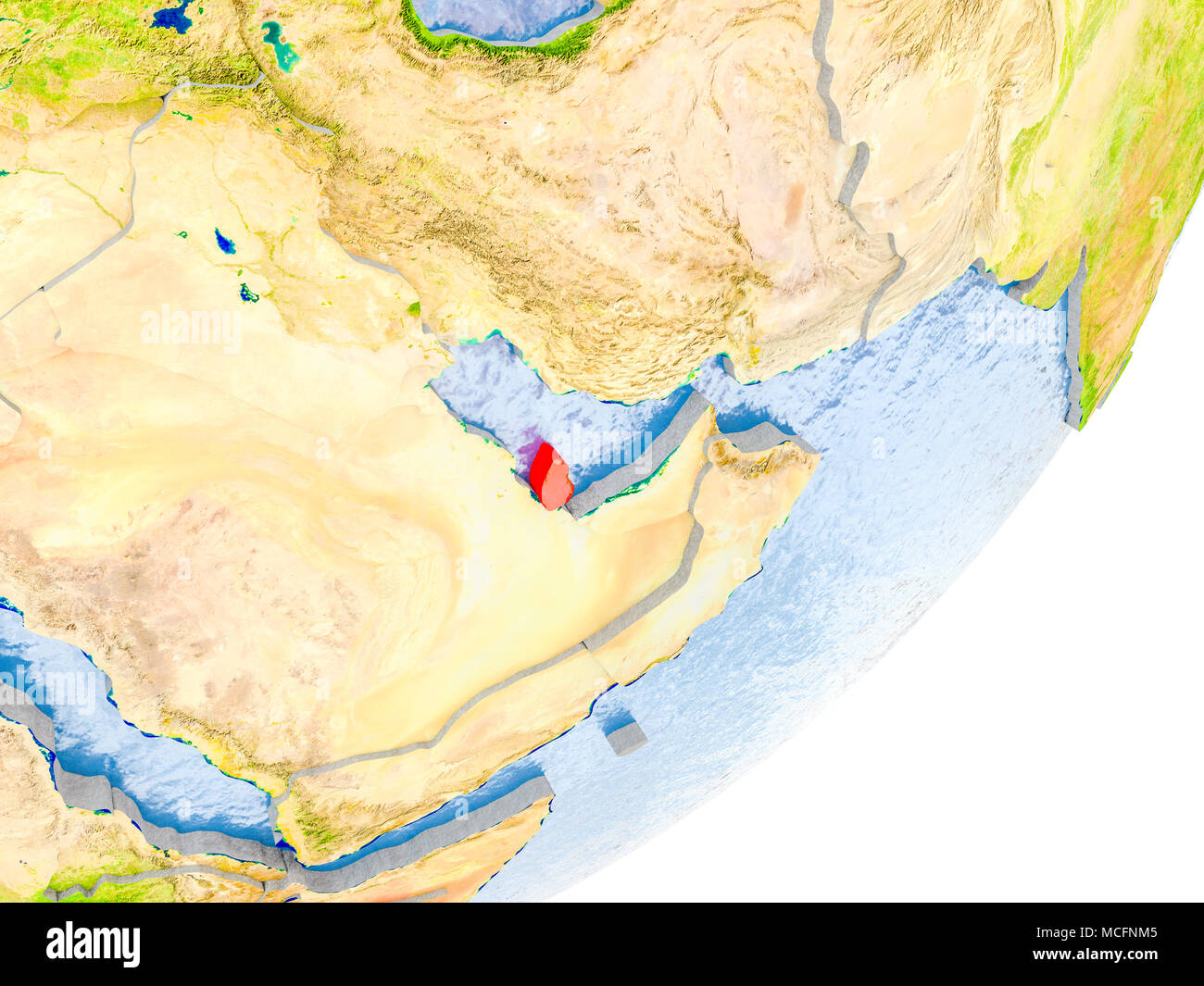 3D render of Qatar on political globe with embossed countries with real ...