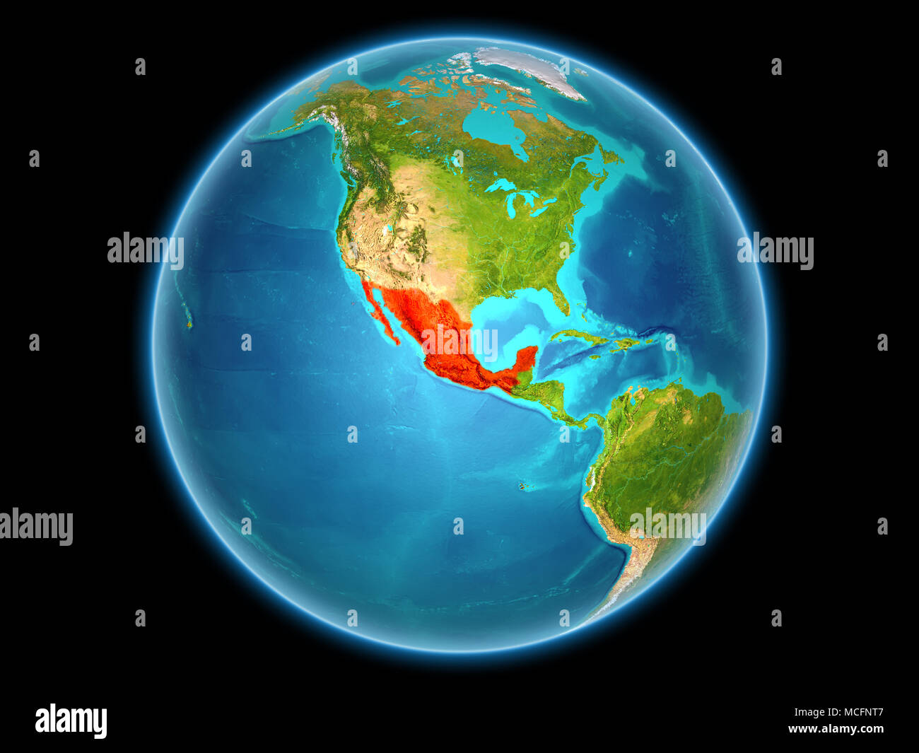 Mexico in red on planet Earth as seen from space on full sphere. 3D ...