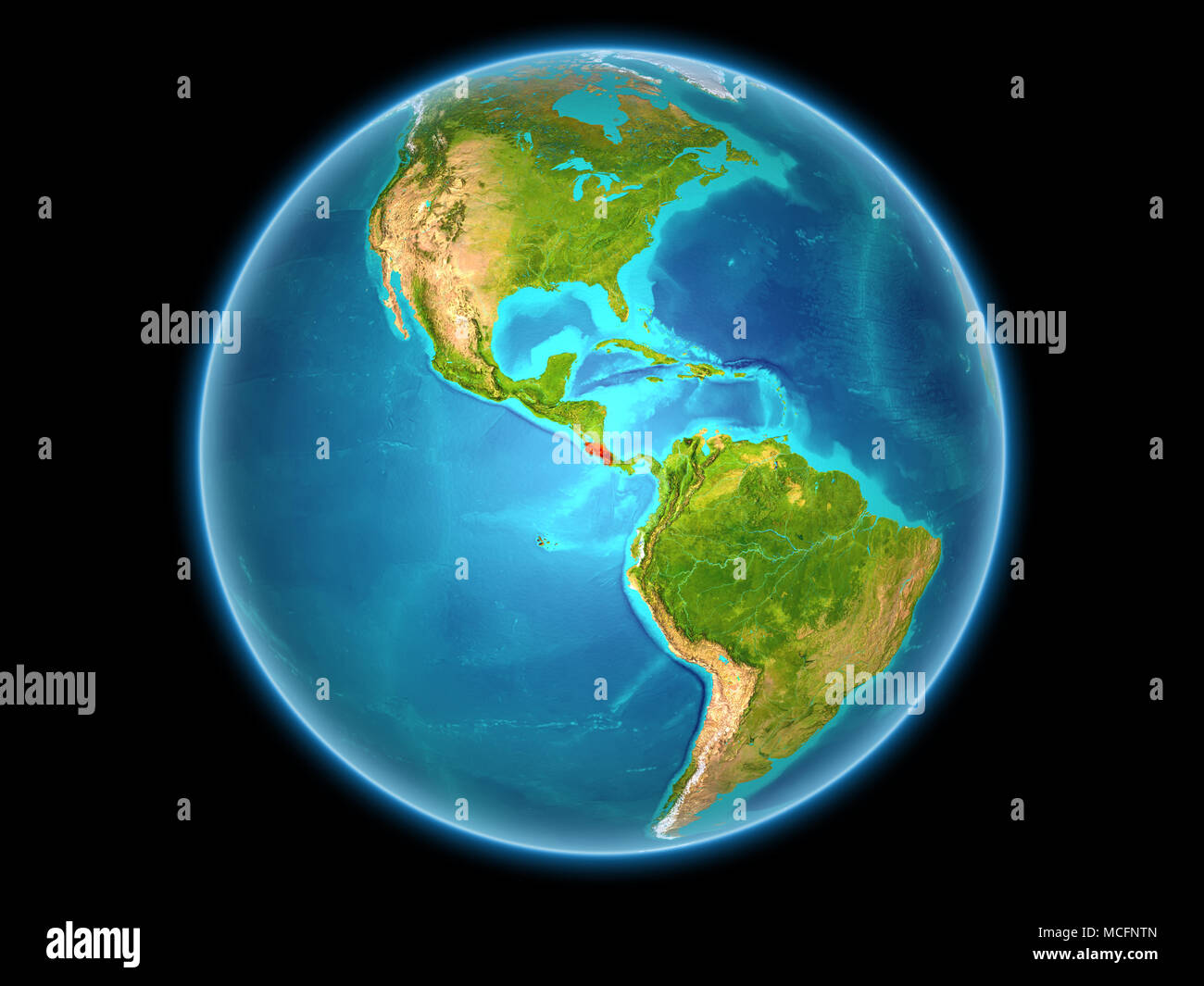 Costa Rica in red on planet Earth as seen from space on full sphere. 3D ...