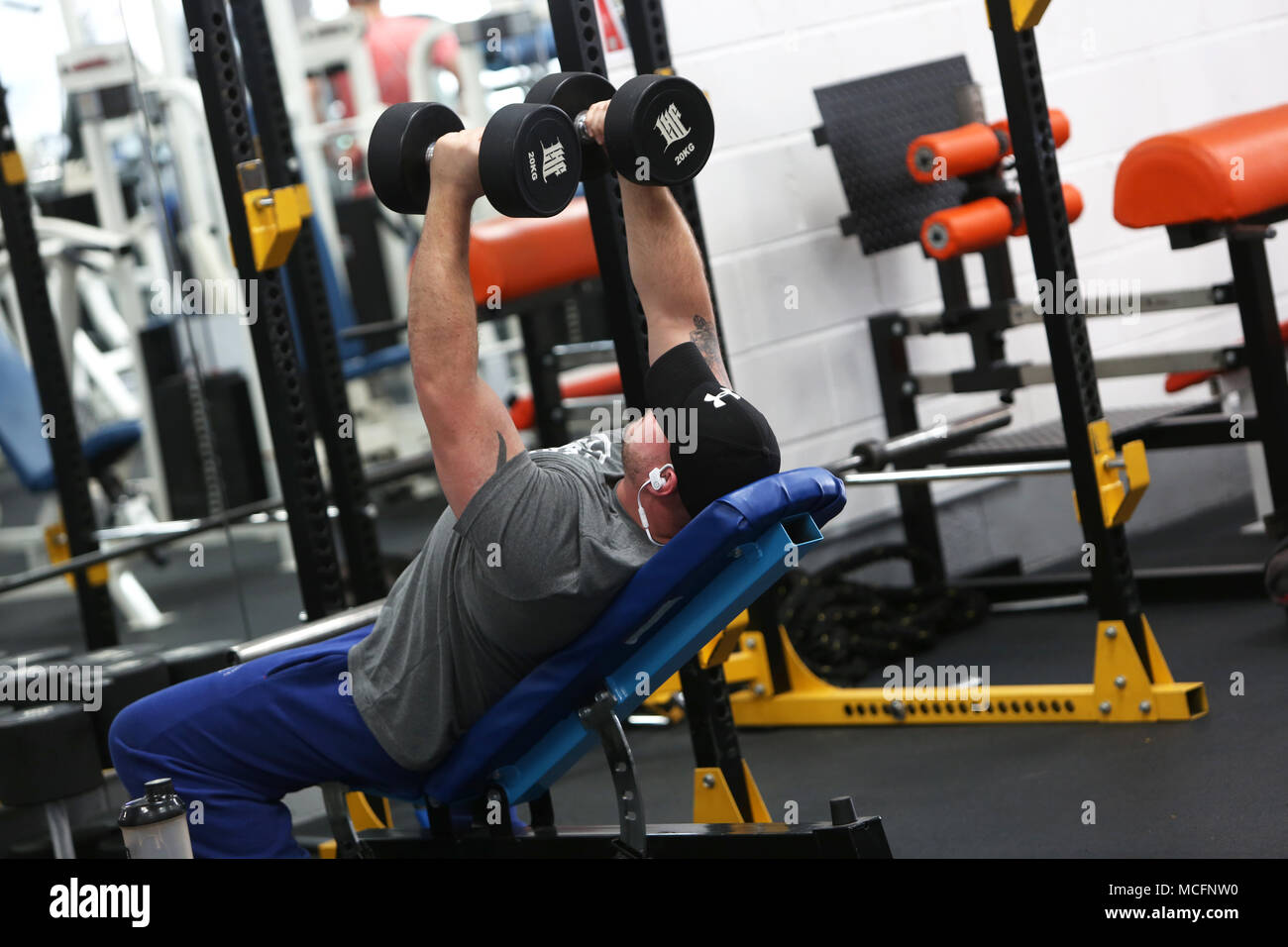 Men working out and weight training in a gym in Bognor Regis, West ...