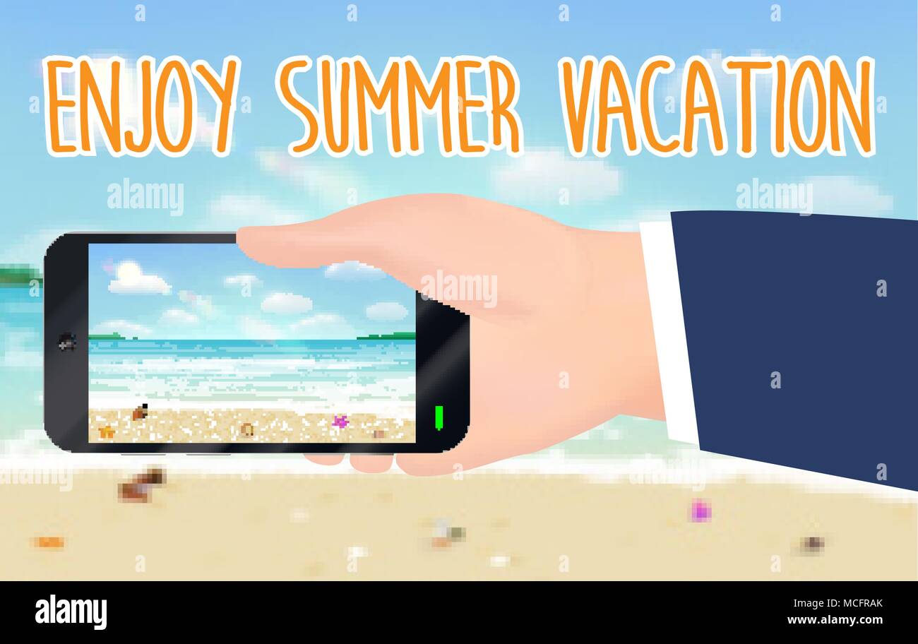 enjoy summer vacation and smartphone capture beach Stock Vector Image ...
