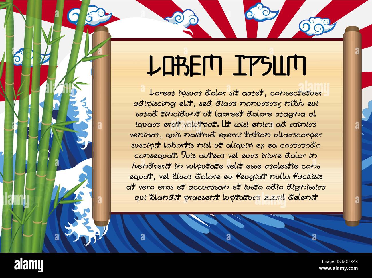 bamboo and paper menu scroll wave rising sun flag Stock Vector Image ...