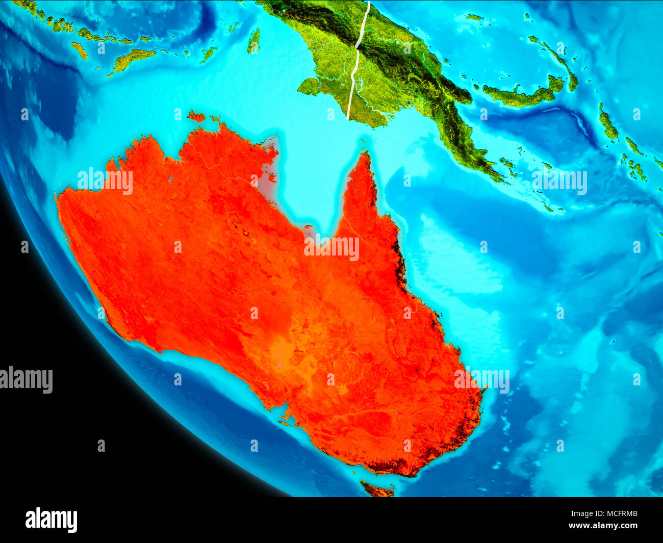 Australia highlighted in red on planet Earth with visible borders. 3D ...