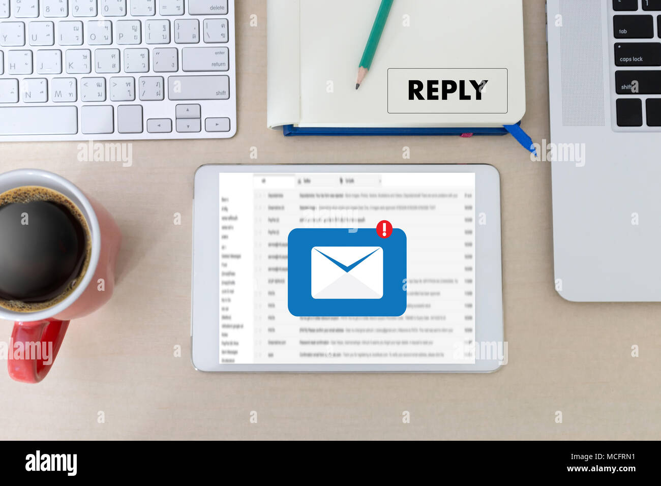 reply the message email on computer Businessman is working to important ...