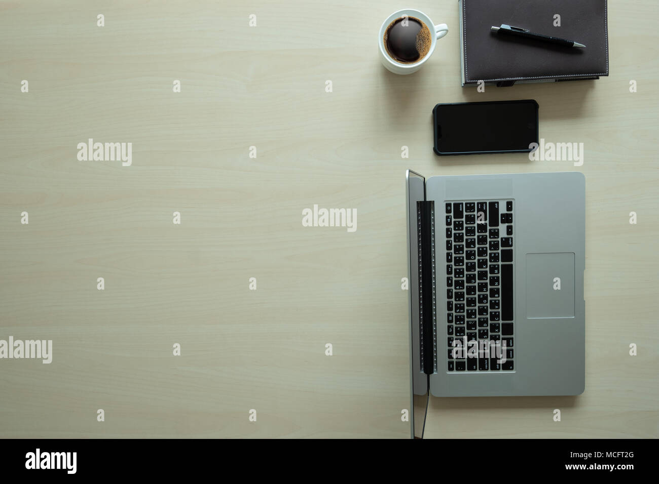 Overhead View top view man Working Desk Concept Stock Photo - Alamy