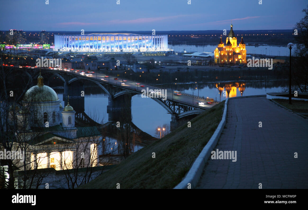 Spring night view of Nizhny Novgorod from embankment Stock Photo - Alamy