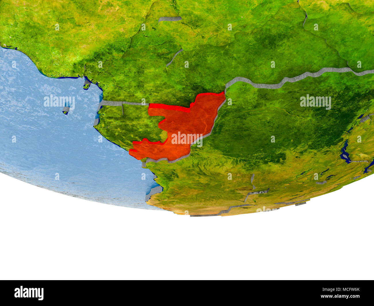 Congo on 3D model of globe with real land surface, visible country ...