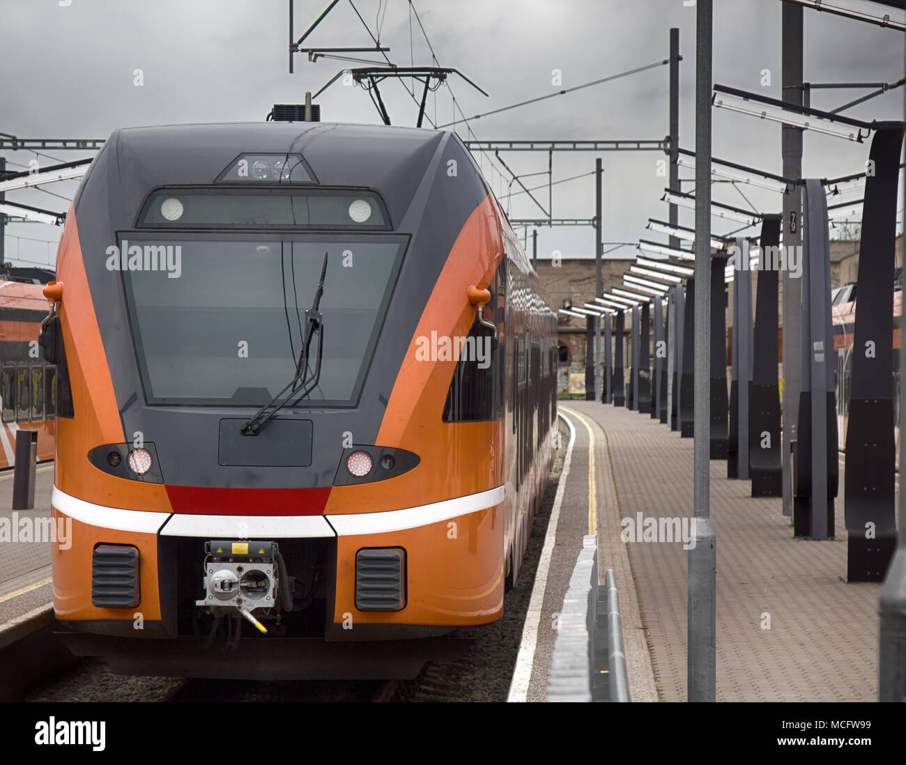 Modern high speed train. traffic of passenger trains in Europe outside ...