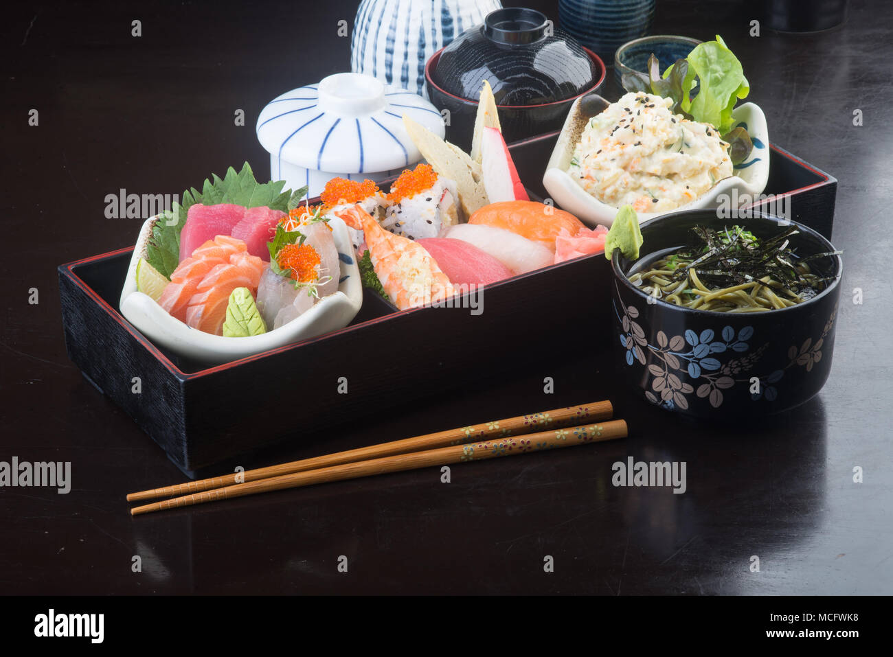 japanese cuisine. lunch box set on a background Stock Photo - Alamy