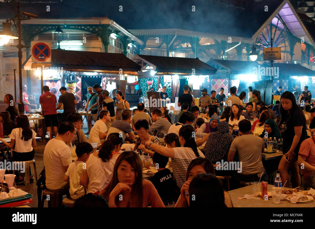 Diners, local, expat and tourist, at Lau Pa Sat, the Satay Club, in the ...