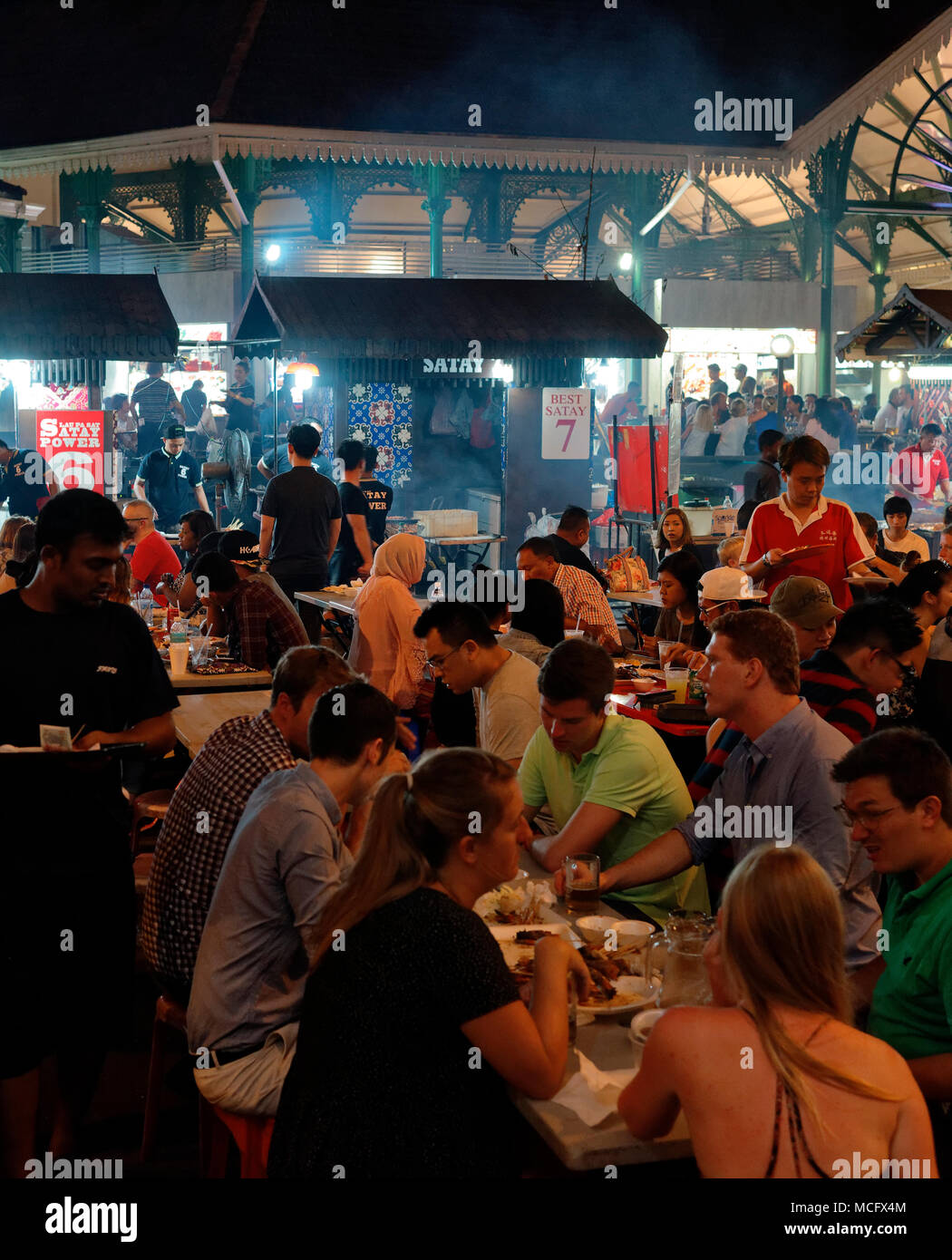 Diners, local, expat and tourist, at Lau Pa Sat, the Satay Club, in the ...