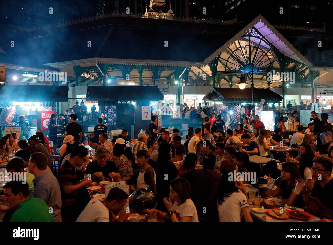 Diners, local, expat and tourist, at Lau Pa Sat, the Satay Club, in the ...