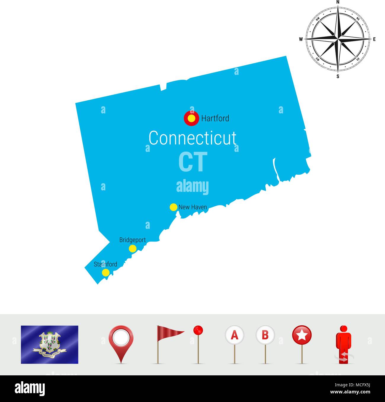 Connecticut Vector Map Isolated on White Background. Detailed ...