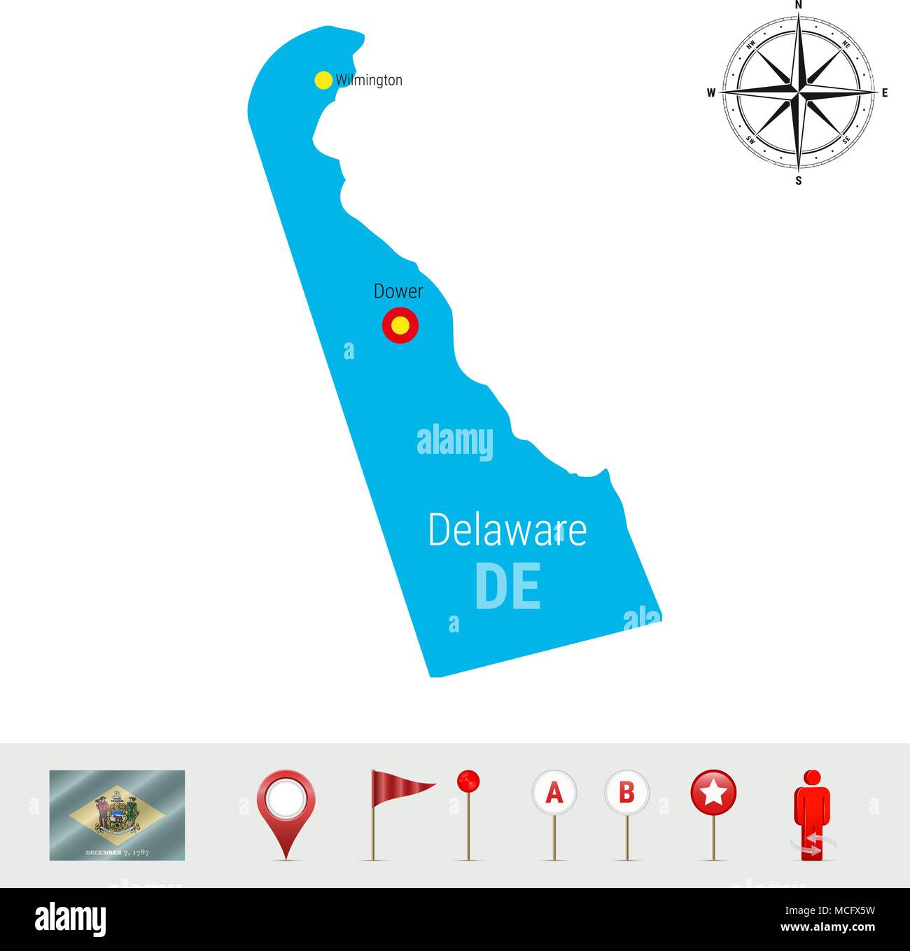 Delaware Vector Map Isolated on White Background. High Detailed ...